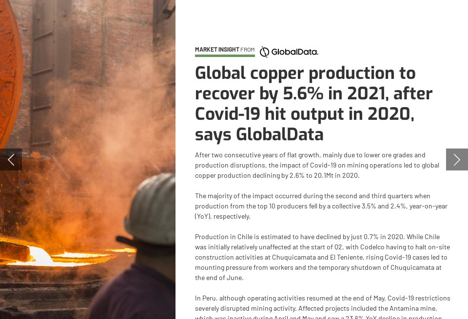 Global copper production to recover by 5.6% in 2021, says GlobalData ...