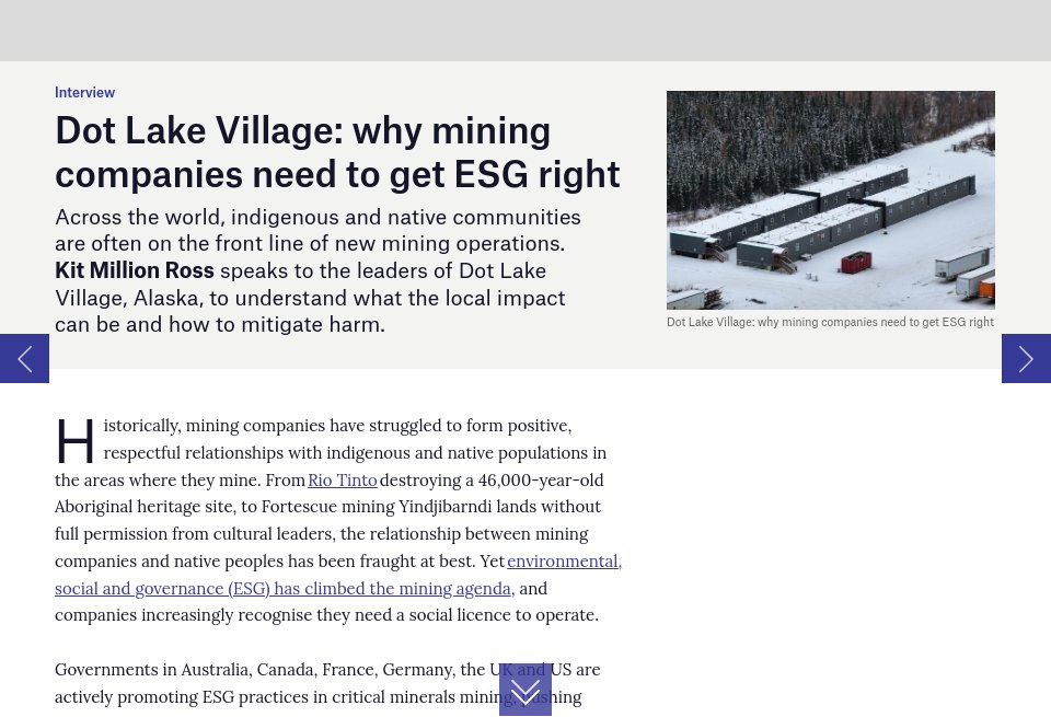 Dot Lake Village: why mining companies need to get ESG right - Mine ...
