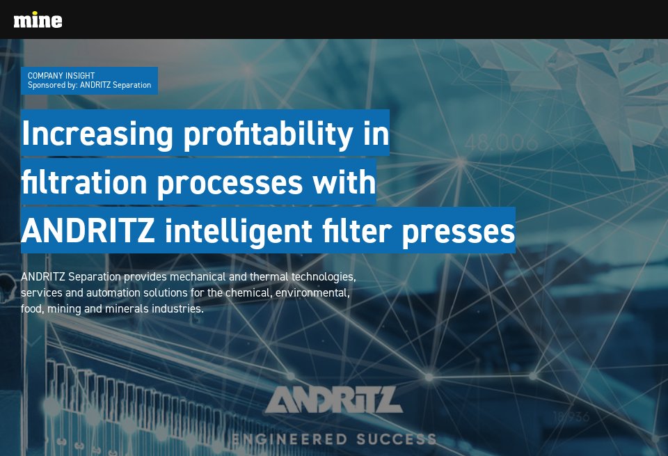 ANDRITZ Company Insight - Mine | Issue 95 | August 2020