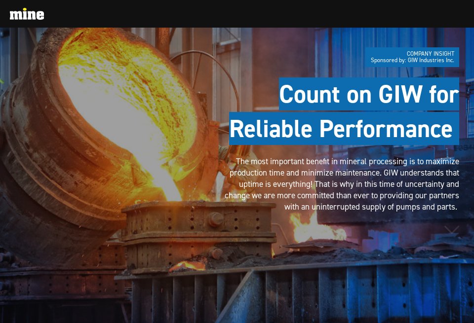 GIW Industries Company Insight - Mine | Issue 95 | August 2020