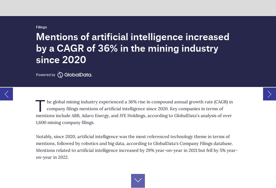 Mentions of artificial intelligence in mining industry company filings ...