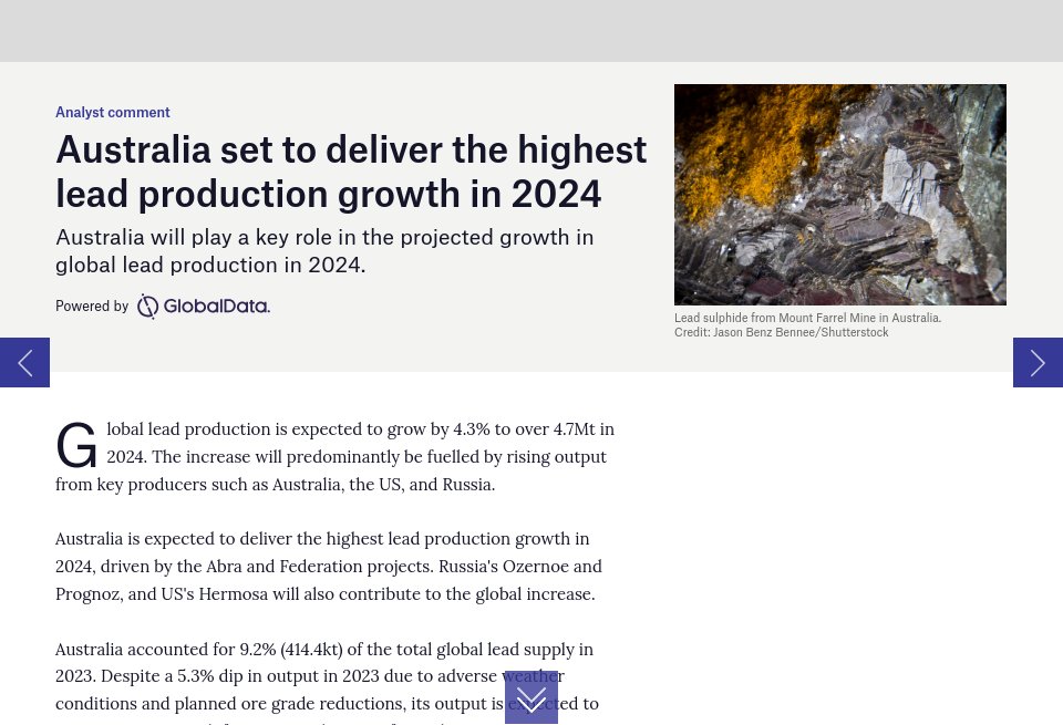 Australia set to deliver the highest lead production growth in 2024 ...