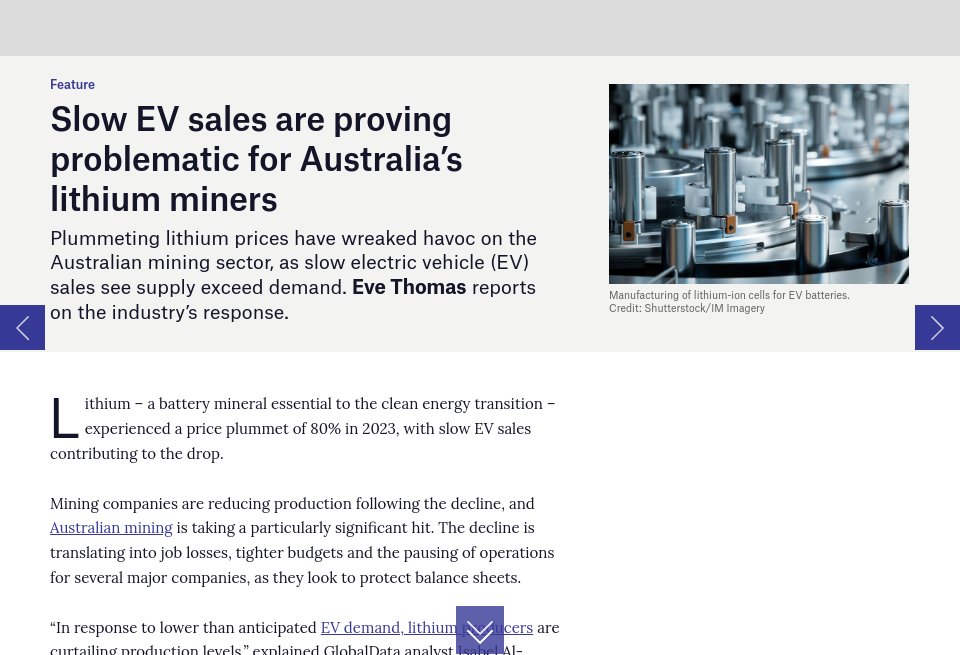 Slow EV sales are proving problematic for Australia’s lithium miners - Mine Australia | Issue 40 ...
