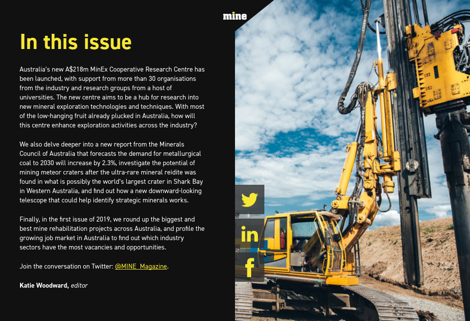 In this issue - Mine Australia Magazine | Issue 3 | January 2019