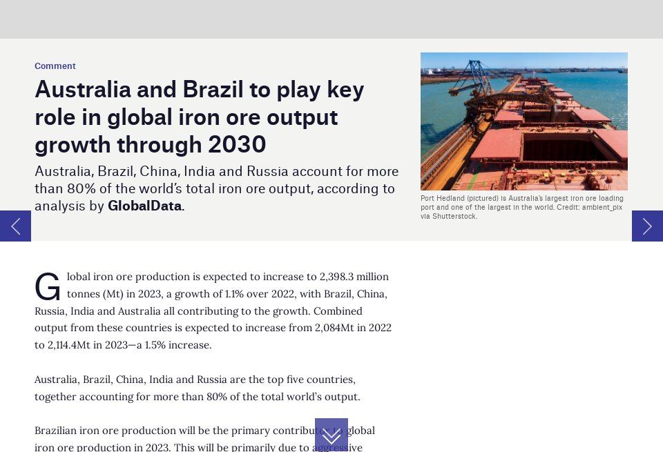 Australia and Brazil to lead global iron ore output through to 2030 ...