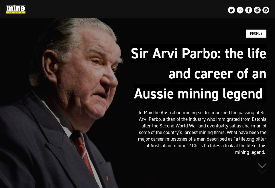Sir Arvi Parbo: the life and career of an Aussie mining legend - Mine ...