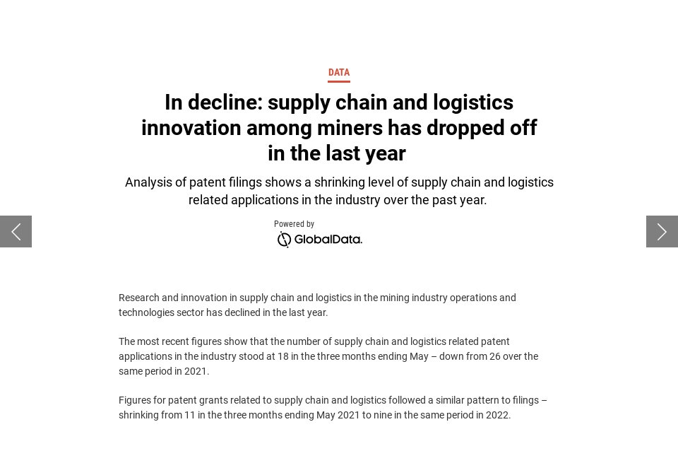 Supply chain and logistics innovation in mining in decline - Mine ...