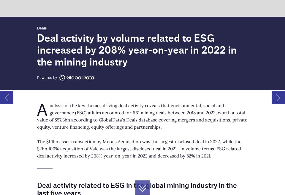 Deal activity related to ESG in the mining industry since 2020 - Mine Australia | Issue 31 | May ...