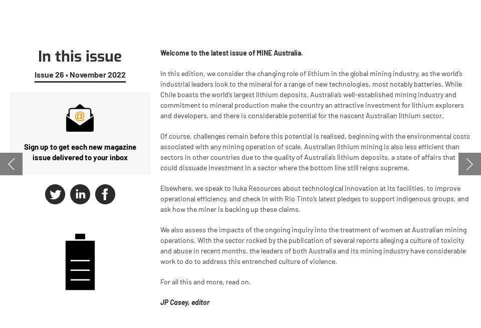 In this issue - Mine Australia | Issue 26 | November 2022