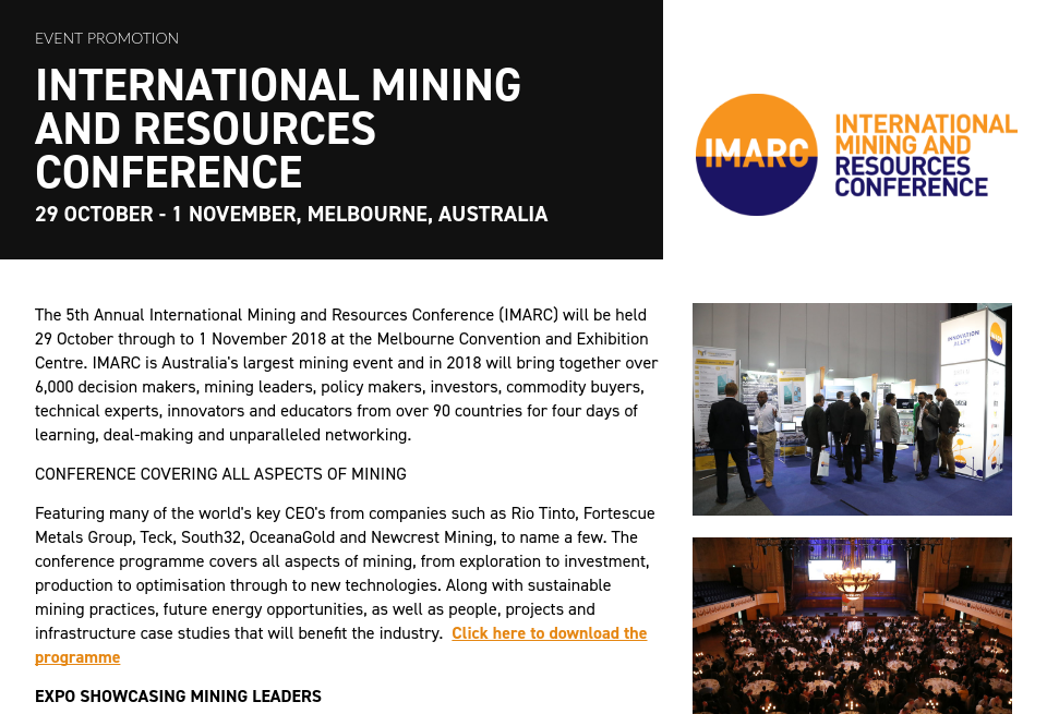Event: IMARC - Mine Australia Magazine | Issue 2 | October 2018