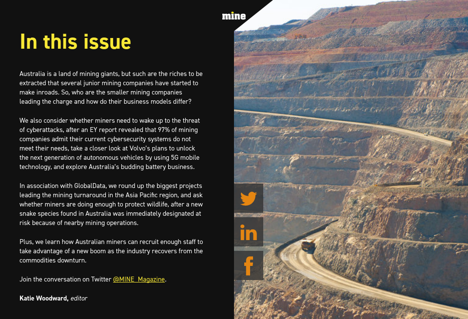 In this issue - Mine Australia Magazine | Issue 2 | October 2018