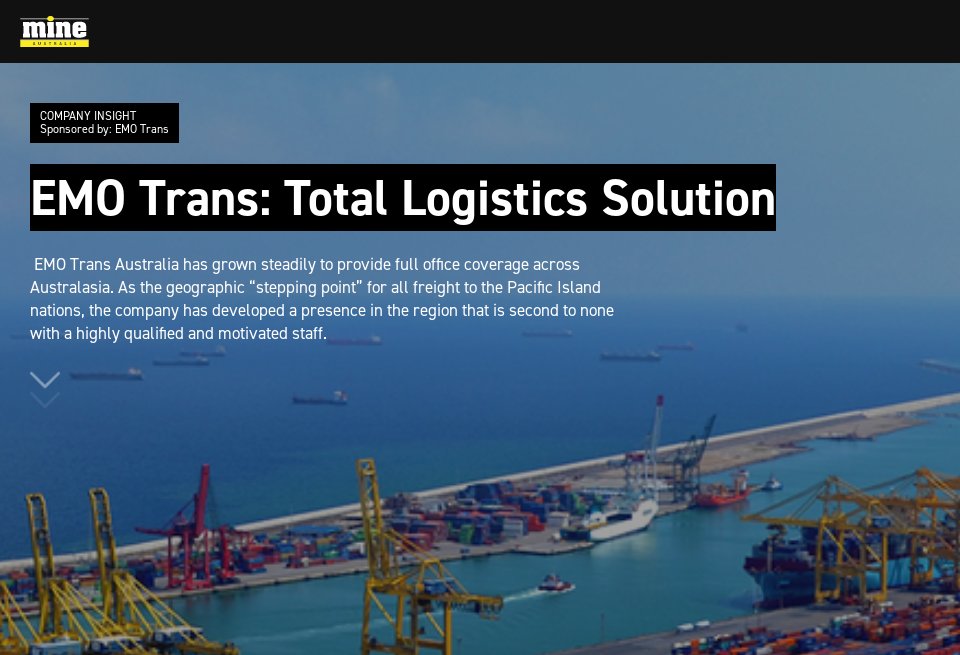 EMO Trans Company Inisght - Mine Magazine Australia | Yearbook 2019