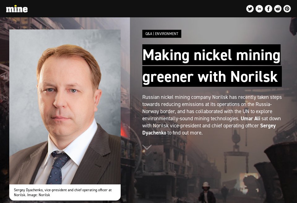 Making nickel mining greener with Norilsk - Mine | Issue 88 | January 2020