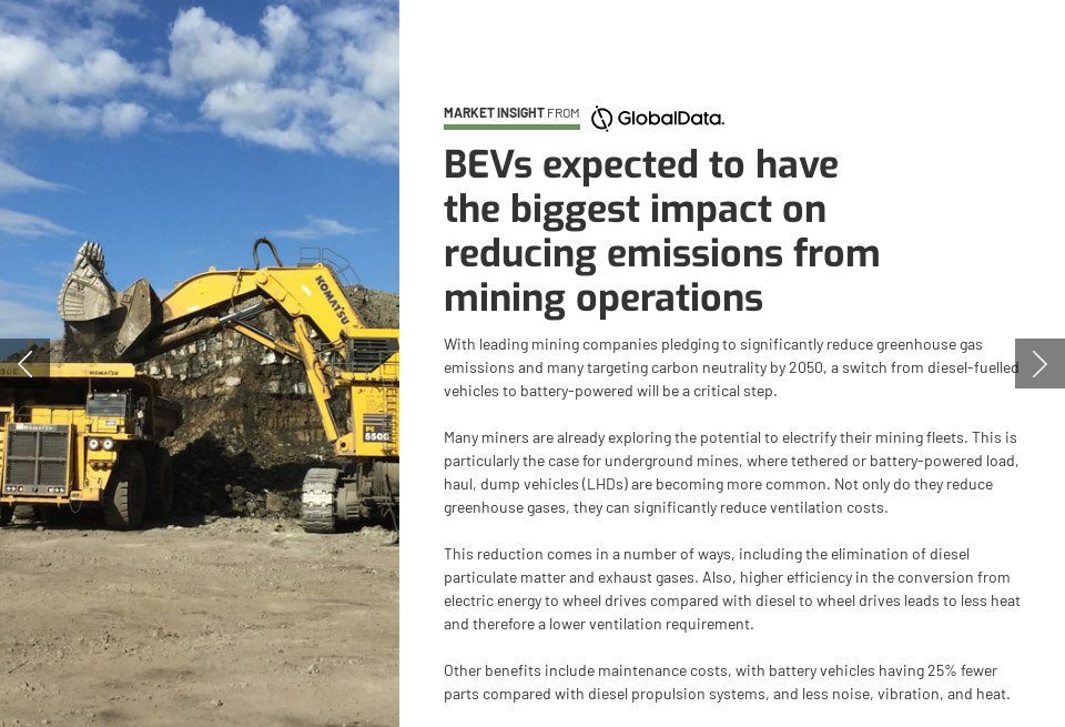 BEVs expected to have the biggest impact on reducing mining emissions ...