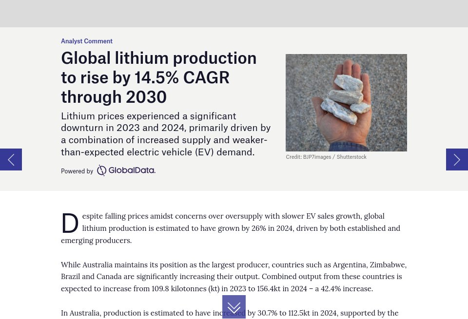 Global lithium production to rise by 14.5% CAGR through 2030 - Mine ...
