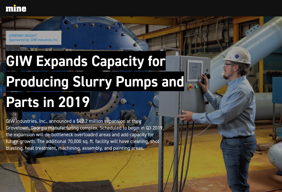 GIW Industries Company Insight - Mine Magazine | Issue 80 | May 2019