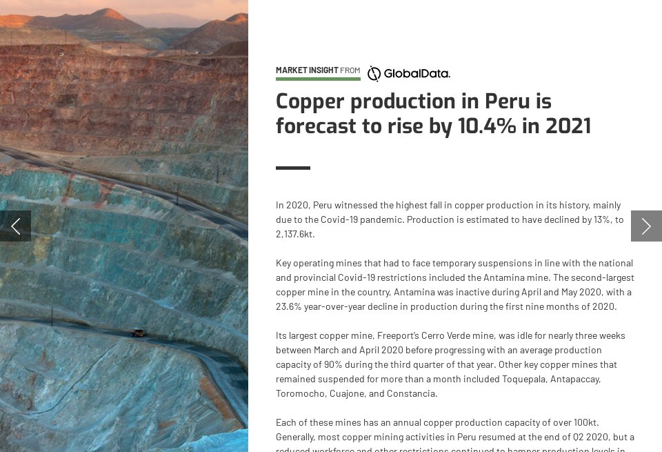 Copper production in Peru is forecast to rise by 10.4% in 2021 - Mine ...