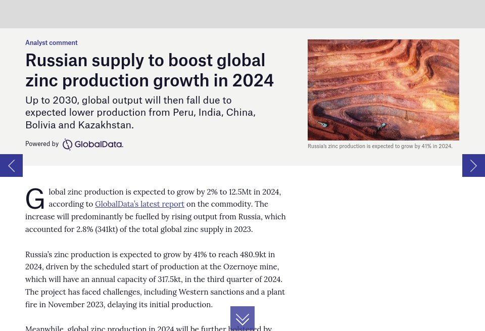 Russian supply to boost global zinc production growth in 2024 - Mine ...