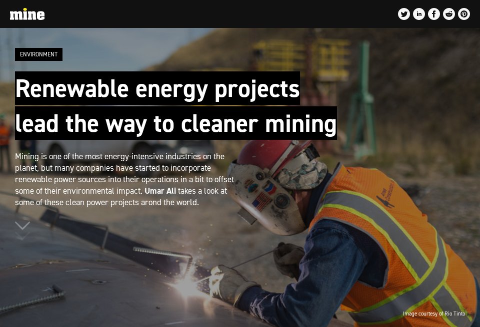 Renewable energy projects lead the way to cleaner mining - Mine | Issue ...