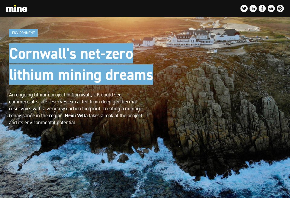 Cornwall's net-zero lithium mining dreams - Mine | Issue 98 | November 2020
