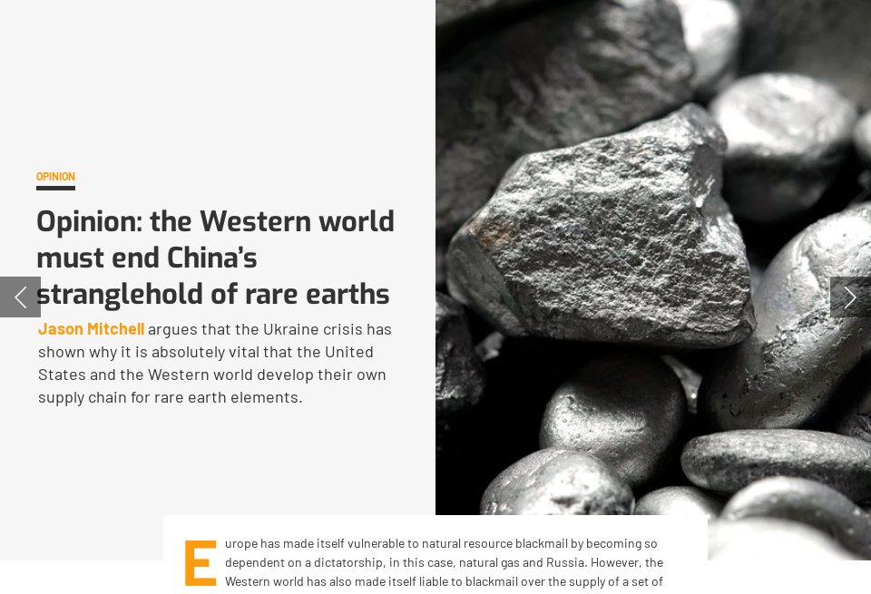 Opinion: the Western world must end China’s stranglehold of rare earths ...