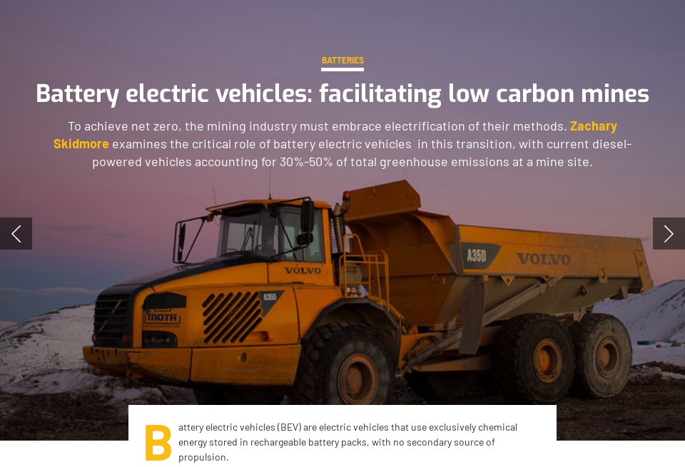 Battery electric vehicles: facilitating low carbon mines - Mine | Issue ...