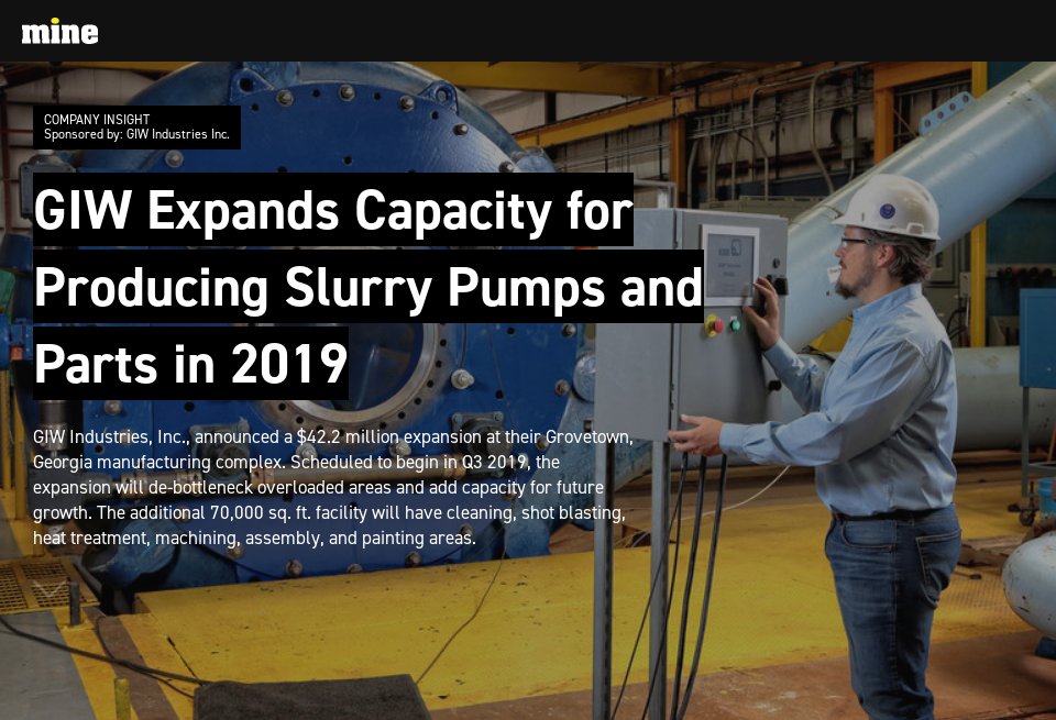 GIW Industries Company Insight - Mine | Issue 84 | September 2019