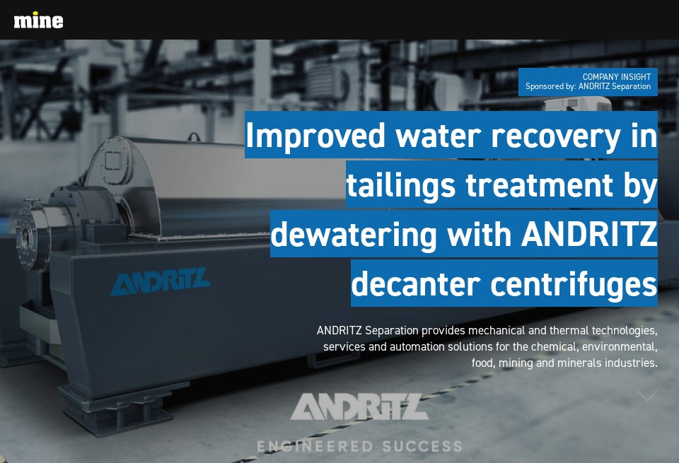 ANDRITZ Company Insight - Mine | Issue 96 | September 2020
